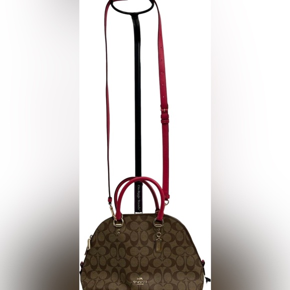 Coach | Bags | Coach 2558 Katy Satchel Khaki Signature Canvas Fuchsia ...